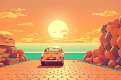 Premium Ai Image 3d Render Of A Retro Classic Summer Background