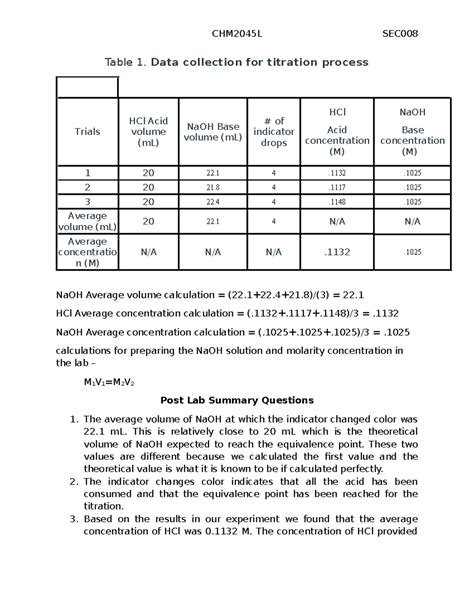 Module 3 Post Lab Questions Chm2045l Sec Table 1 Data Collection