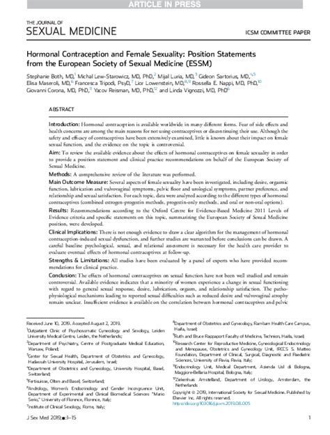 Pdf Hormonal Contraception And Female Sexuality Position Statements