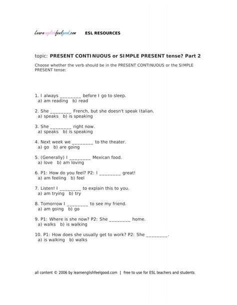 Topic Present Continuous Or Simple Present Tense Part 2 Topic Present Continuous Or Simple Present Tense Part 2