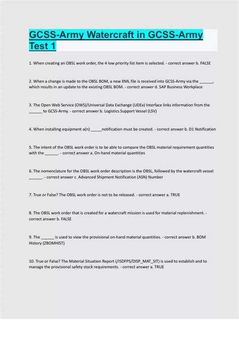 Gcss Army Watercraft In Gcss Army Test 1 Verified Answers Latest Update