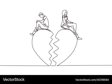Single Continuous Line Drawing Relationship Break Vector Image