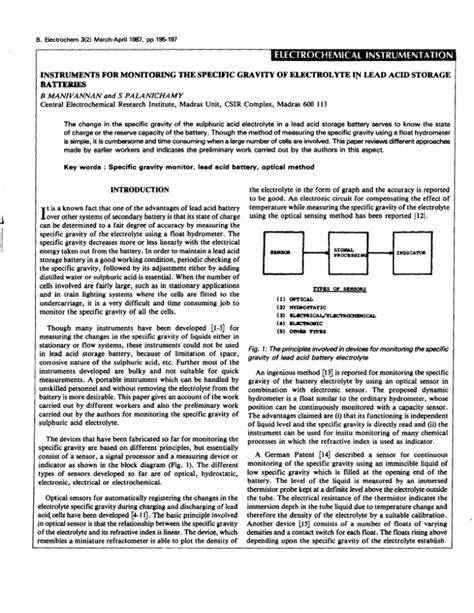 Instruments For Monitoring The Specific Gravity