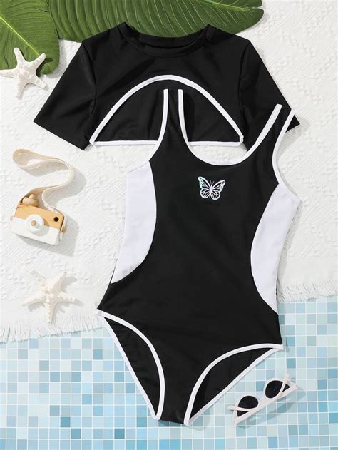Teen Girls Colorblock Zipper Front One Piece Swimsuit Artofit