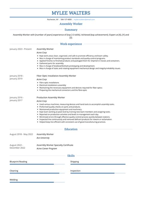 Best Assembly Worker Resume Examples That Land Jobs