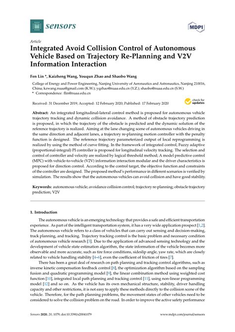 Pdf Integrated Avoid Collision Control Of Autonomous Vehicle Based On Trajectory Re Planning