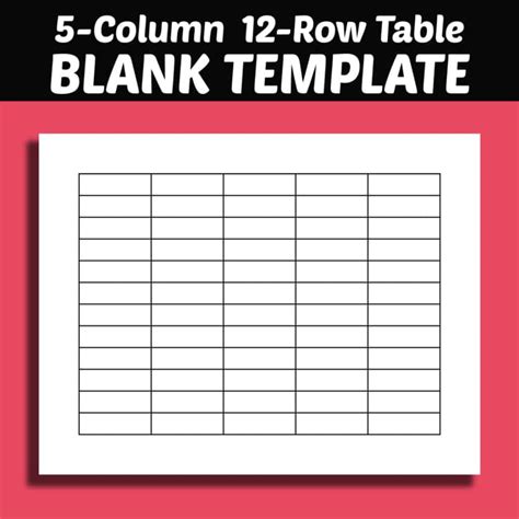 5 Column 12 Row Table Blank Template Printable By Structureofdreams