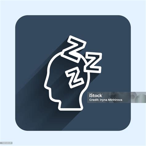 긴 그림자 배경으로 격리된 흰색 선 꿈 아이콘 수면 휴식 꿈의 개념 휴식 시간과 편안한 휴식 파란색 사각형 버튼 벡터 가공의 인물에 대한 스톡 벡터 아트 및 기타 이미지