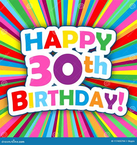 Happy 30th Birthday Vector Card On Bright And Colorful Background