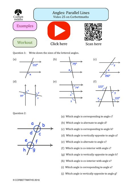 Angles In Parallel Lines Pdf1 Angles Parallel Lines Video 25 On Corbettmaths Question 1