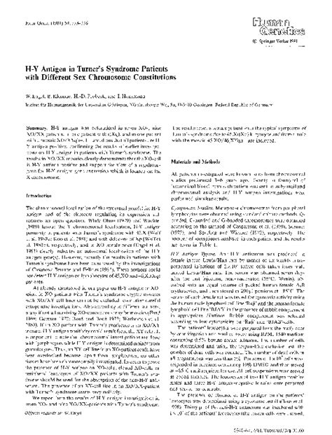 Pdf H Y Antigen In Turners Syndrome Patients With Different Sex