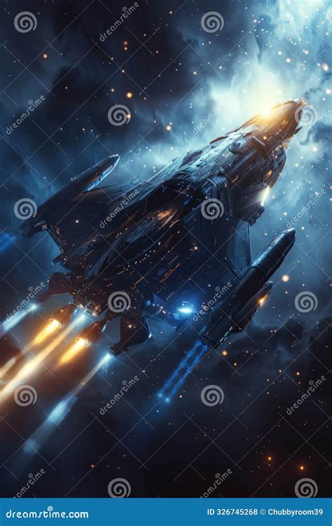 A Detailed Image Of A Futuristic Spaceship Accelerating Through Outer