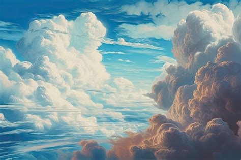 Premium Ai Image Serene Blue Sky With Fluffy Clouds
