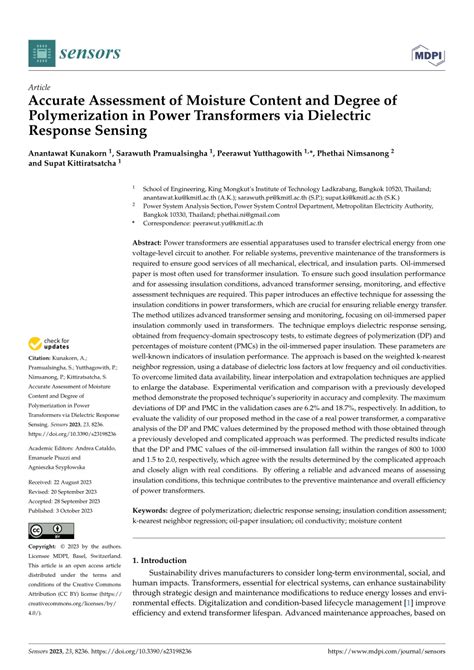 Pdf Accurate Assessment Of Moisture Content And Degree Of Polymerization In Power Transformers