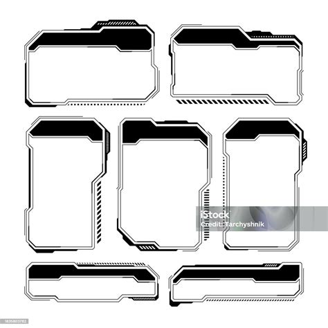검은색 미래형 Hud 또는 Ui 요소 공상 과학 사용자 인터페이스 텍스트 상자 설명선 경고 메시지 프레임 정보 상자 템플릿입니다