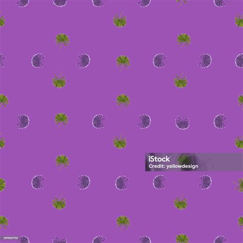 낙서 리틀 야자 수 리쿠알라 장식기와 기하학적 스타일의 원활한 자연 패턴 보라색 배경 계절에 대한 스톡 벡터 아트 및 기타