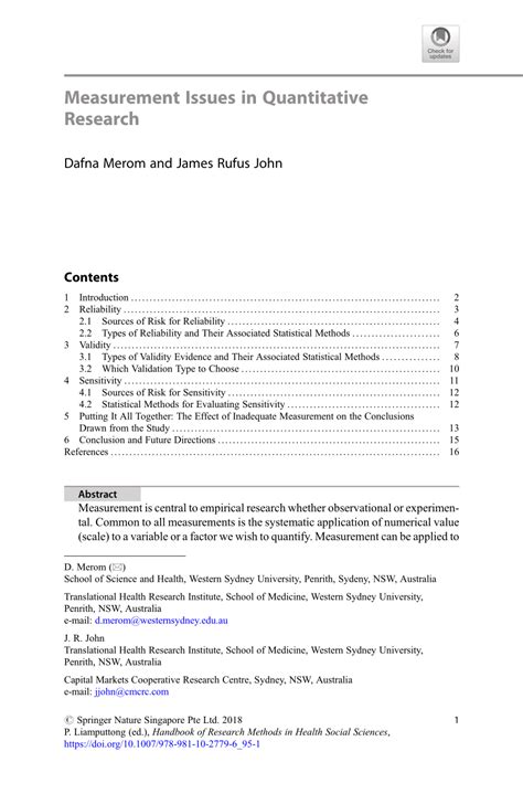 Pdf Measurement Issues In Quantitative Research