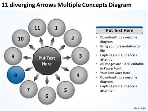 Diverging Arrows Multilple Concepts Diagram Circular Flow Spoke Chart PowerPoint Slides