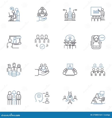 Synchronized Teamwork Line Icons Collection Coordination Collaboration Unity Partnership