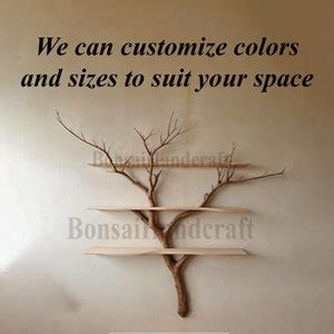 Tree Branch Floating Bookshelf Decor Wall Mount Solid Wood Bookcase Art Handmade Furnitural Home