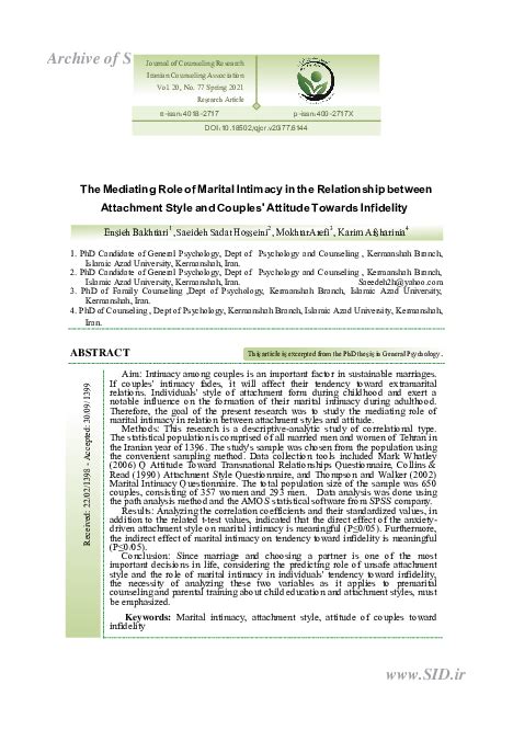 Pdf The Mediating Role Of Marital Intimacy In The Relationship Between Attachment Style And
