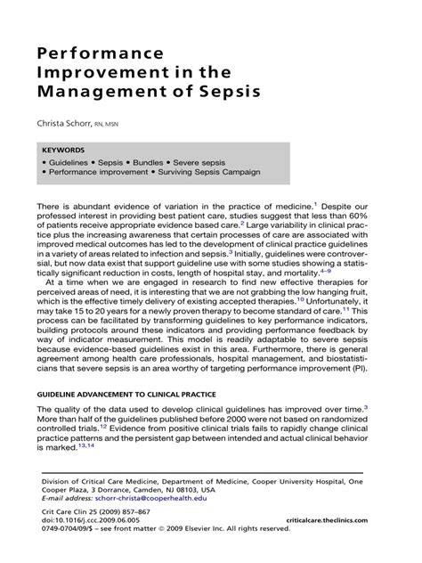 Performance Improvement In The Management Of Sepsis 2009 Critical