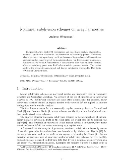 Pdf Nonlinear Subdivision Schemes On Irregular Meshes