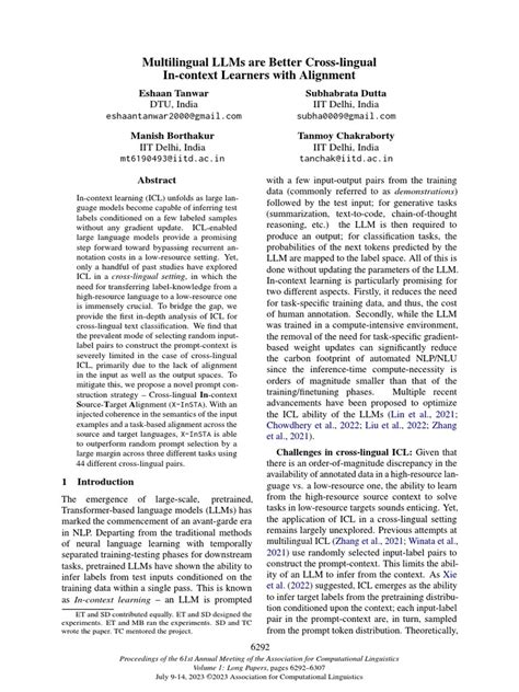 Multilingual Llms Are Better Cross Lingual Pdf Linguistics Cognition