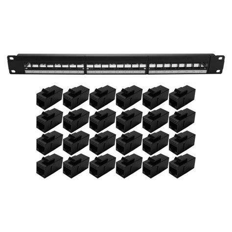 19inch 1u Cabinet Rack Pass Through 24 Port Cat6 Patch Panel Rj45 Cable Adapter Keystone Jack