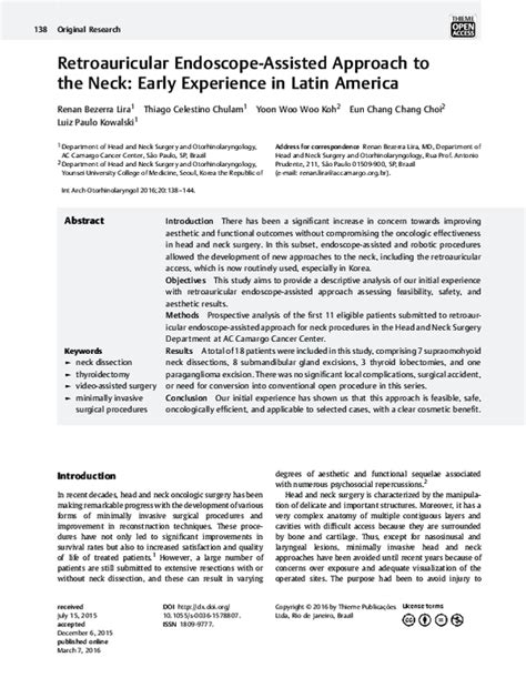 Pdf Retroauricular Endoscope Assisted Approach To The Neck Early