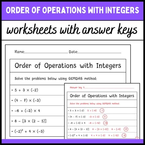 Practice Order Of Operations Gemdas With Integers Worksheets Answer Keys