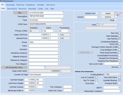 Part Maintenance Inactive Checkbox Is Disabled Epicor Erp 10 Epicor User Help Forum