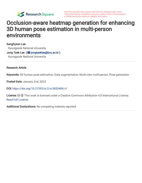 Pdf Occlusion Aware Heatmap Generation For Enhancing 3d Human Pose Estimation In Multi Person