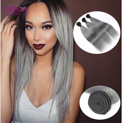 European Straight Grey Hair Weave 3pcs Hair Bundles Silver Grey Ombre Hair Extensions 1bgrey