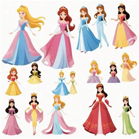 Daring Princess Cartoon Vector Set White Background Isolated Premium