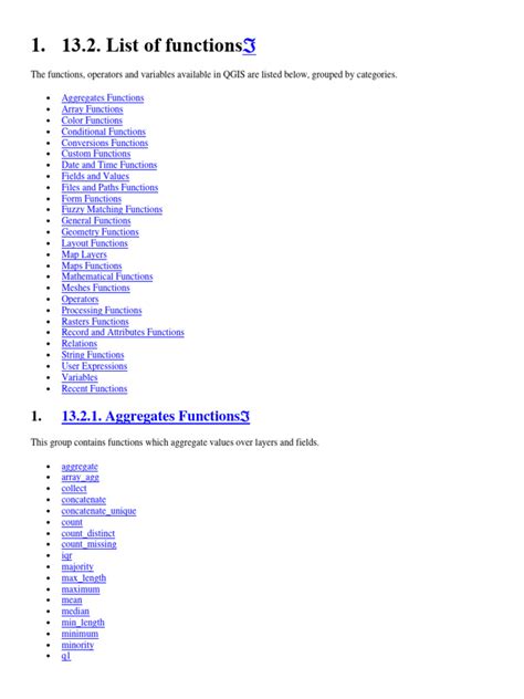 List Of Functions Qgis Documentation Documentation Pdf Hue Rgb