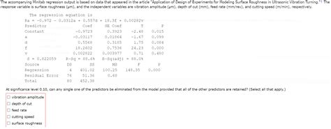 Solved The Accompanying Minitab Regression Output Is Based