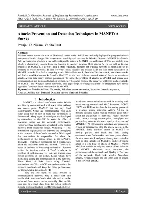 Pdf Attacks Prevention And Detection Techniques In Manet A Survey