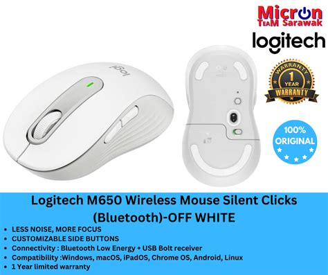 Logitech M650 Wireless Mouse Silent Clicks Bluetooth