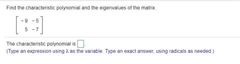 Solved Find The Characteristic Polynomial And The