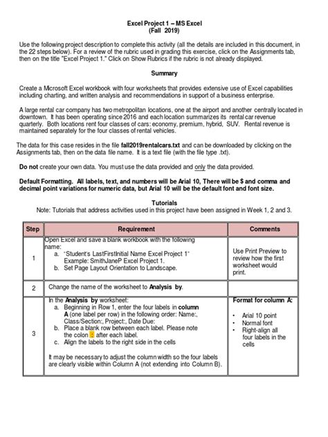 Fall 2019 Excel Project 1 Instructions Pdf Spreadsheet