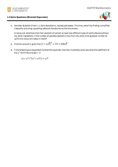 Extra Questions 1 2 Binomial Expansion 1 Extra Questions Binomial Expansion Nufyp