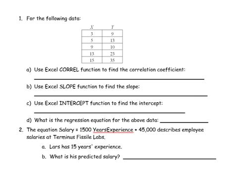 Solved For The Following Data A Use Excel Correl Function