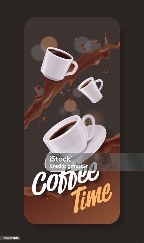 화이트 컵 에 현실적인 에스프레소 커피 뜨거운 아메리카노 음료 레터링 포스터 0명에 대한 스톡 벡터 아트 및 기타 이미지 0