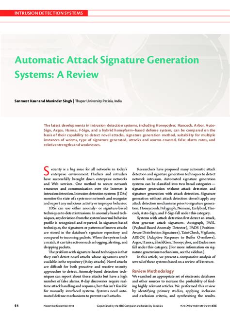 pdf automatic attack signature generation systems a review