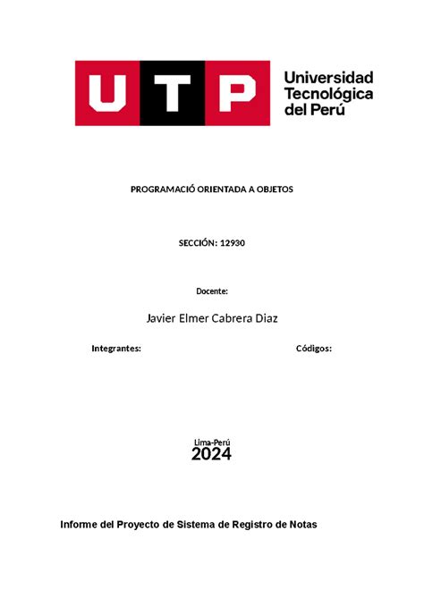 Poo Avance 02 ProgramaciÓ Orientada A Objetos SecciÓn 12930 Docente Javier Elmer Cabrera