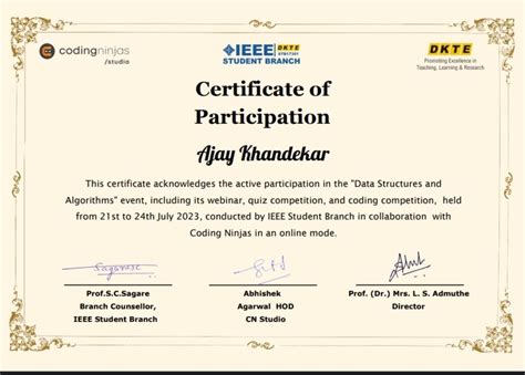 Participated In Data Structures And Algorithms Event Ajay Khandekar