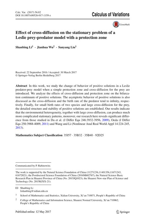 Pdf Effect Of Cross Diffusion On The Stationary Problem Of A Leslie