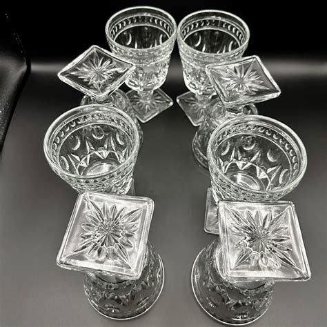 Vintage Indiana Glass Park Lane Colony Water Or Wine Glasses With Square Bottom Stemware Set Of