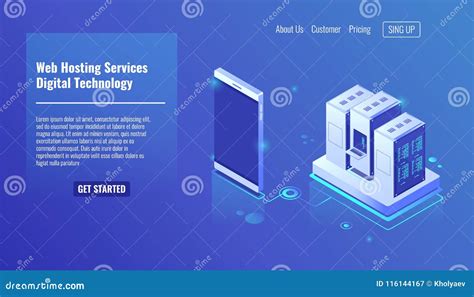 Web Hosting Services Isometric Server Room Vector Digital Technology Server Rack Save File